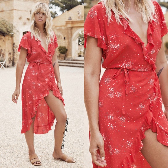 Auguste The Label | Dresses | Auguste Celestial Wrap Midi Dress Red ...